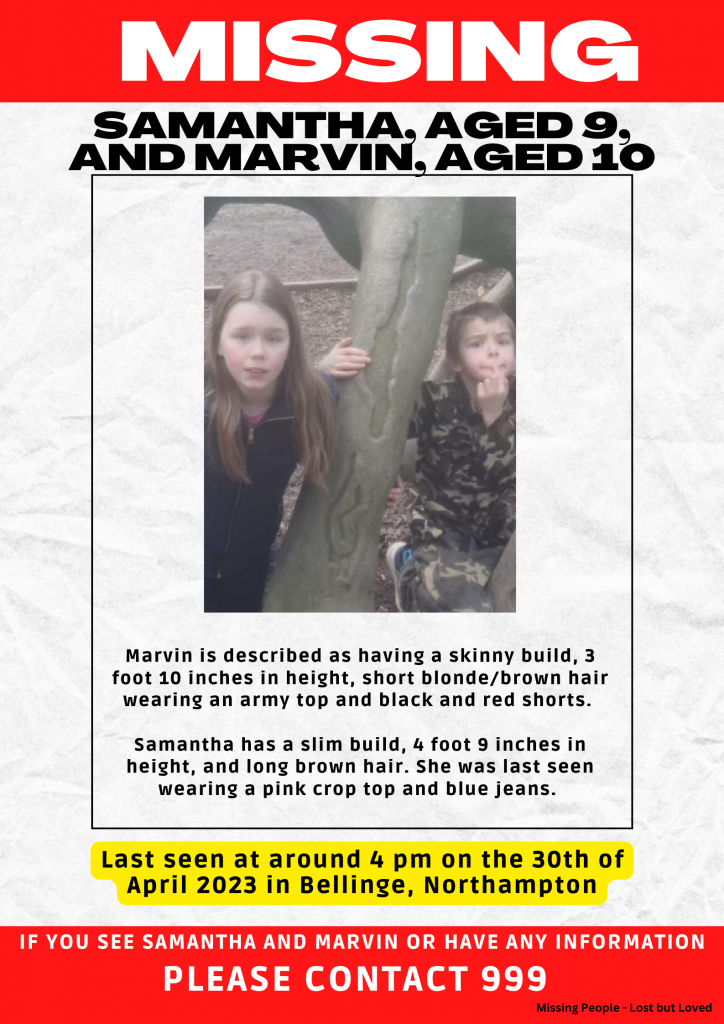 MISSING CHILDREN – Samantha, aged 9, and Marvin, aged 10 – Last seen at ...